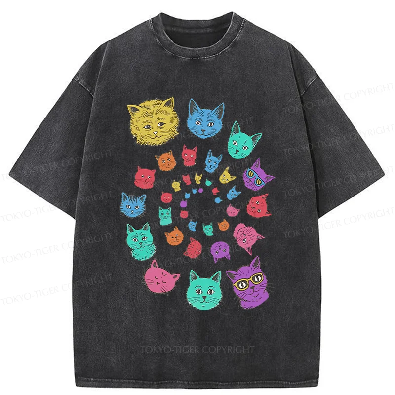 Tokyo-Tiger Psychedelic Spinning Cats Washed T-Shirt Sale – tokyo-tiger