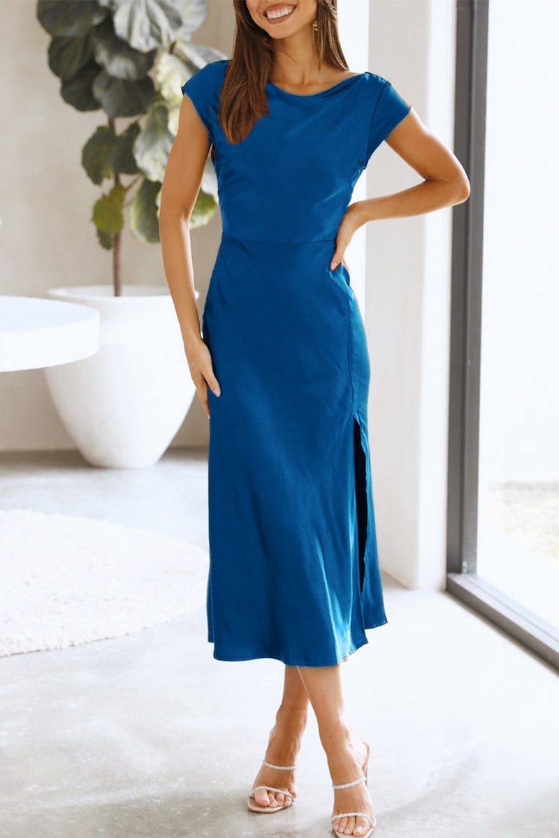 Celebrities Elegant Solid Hollowed Out Solid Color A Line Dresses(3 Co