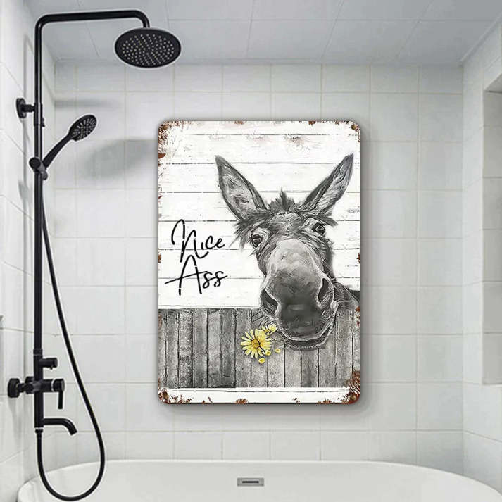 Funny Donkey Sunflower Bathroom Metal Sign Wall Decor Farmhouse Sign ...