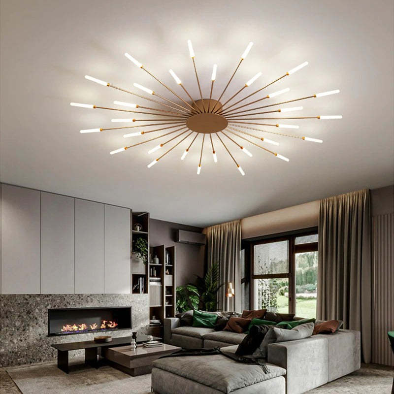 Modern Flush-Mount Ceiling Light Fireworks Gold Living Room | Las Sola