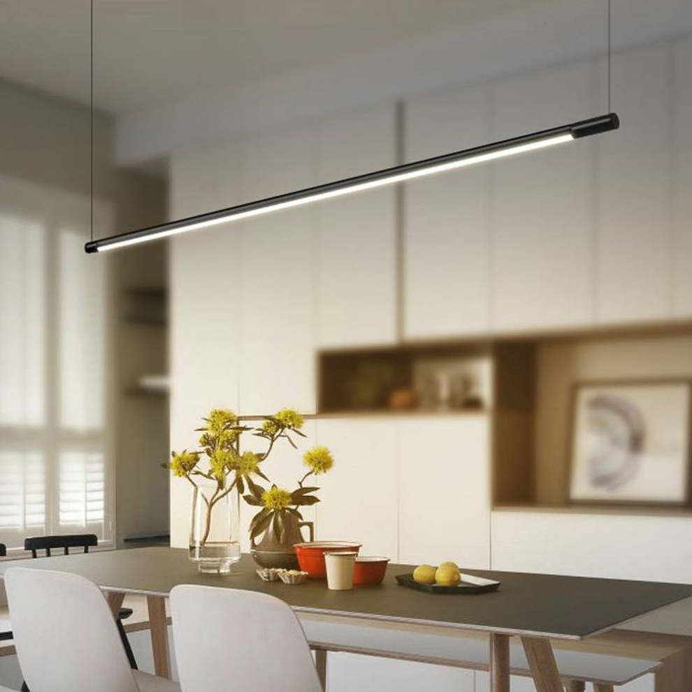 Modern Minimalist LED Linear Pendant Light Black Living Room | Las Sola