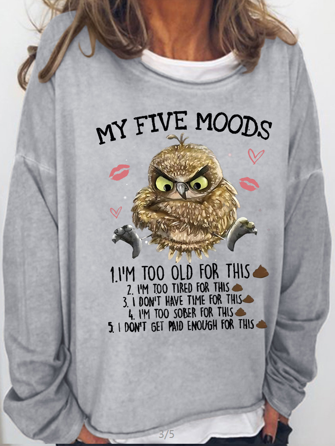 Women's 5 Five Mood Letters Owl Casual Sweatshirt – lilicloth