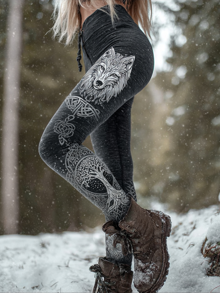 Viking Style Wolf Totem Celtic Knot Distressed Leggings – deeove