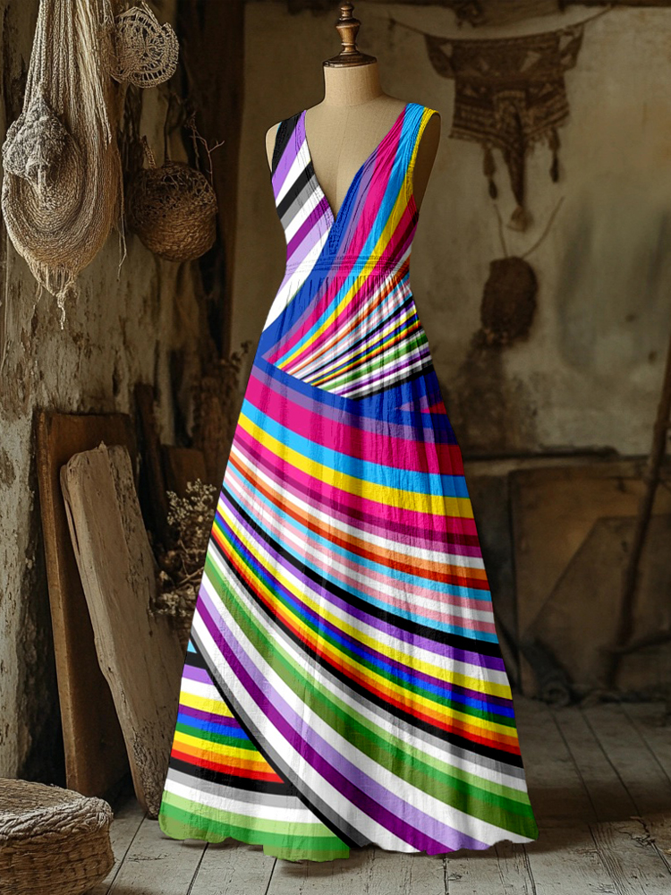 Pride Flags Art Pattern V Neck Linen Maxi Dress – deeove