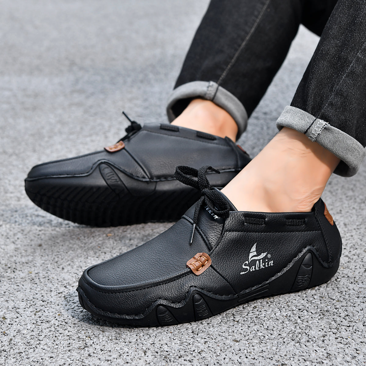 Men's Outdoor Casual Leather Shoes – Wide Toe Box & Cushioned Shock ...