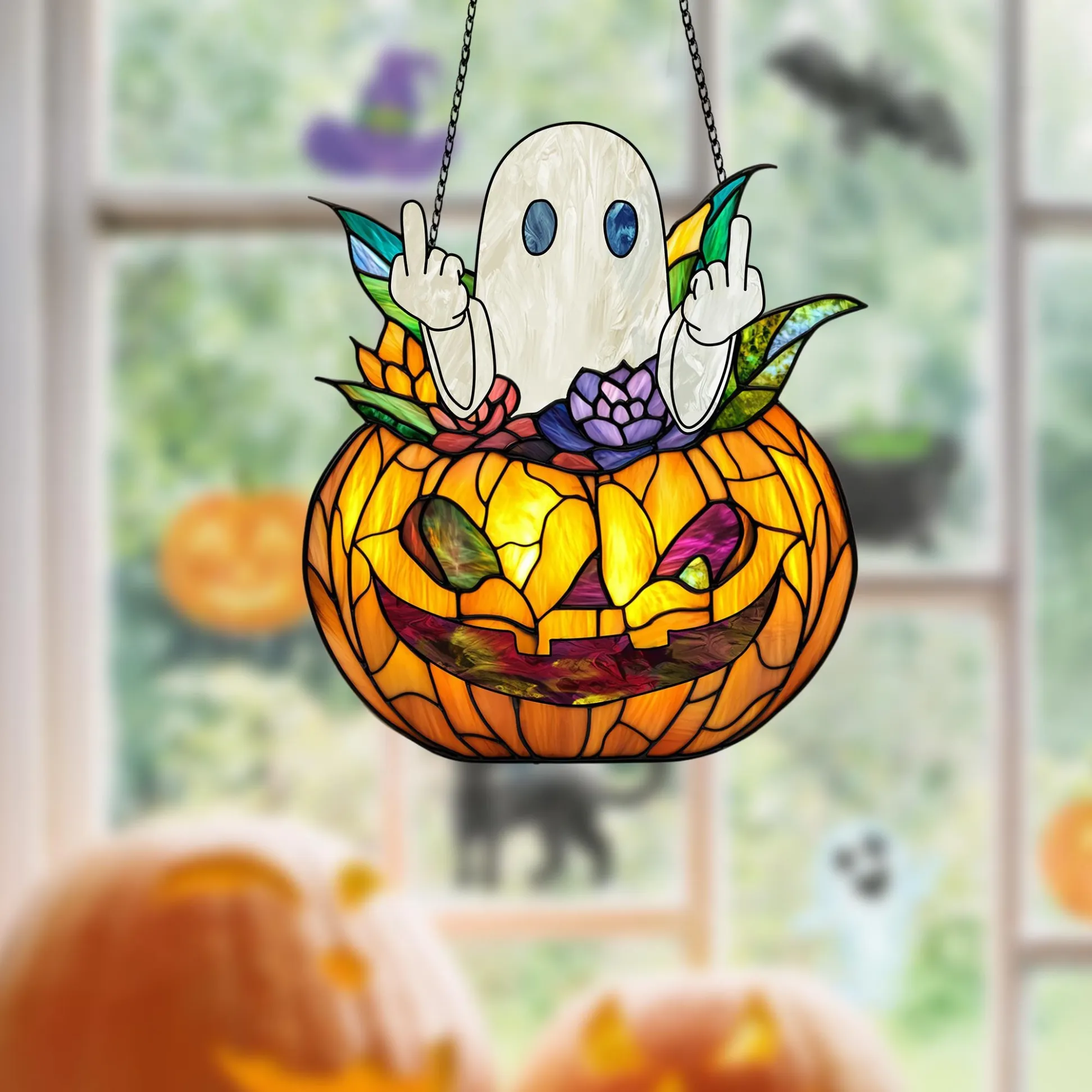 🤣Funny Middle Finger Ghost Window Decor👻