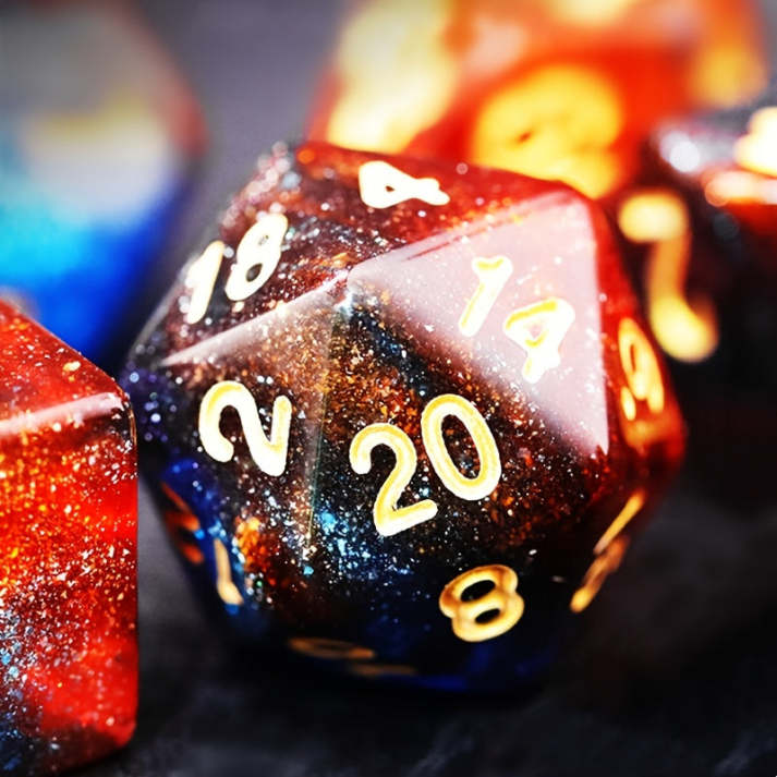 FREE Today: Dark Blue And Orange Starry Sky Dice Set – Dice Legend