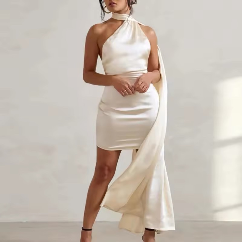 Satin Silk Halter Wrap Elegant Mini Dress – Saint Tropic