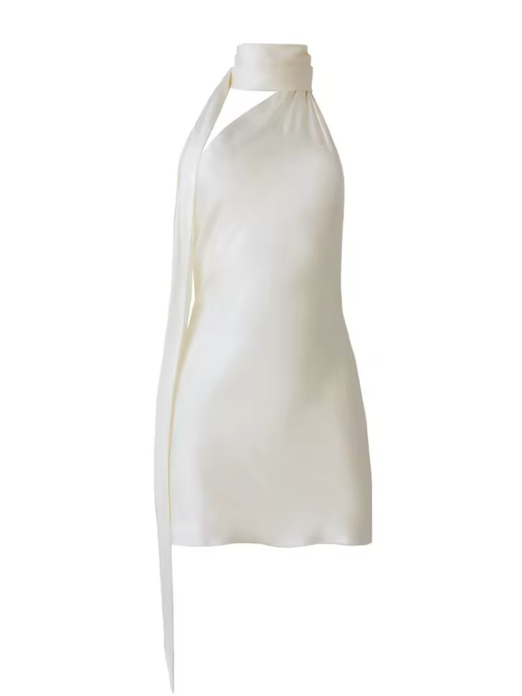 Satin Silk Halter Wrap Elegant Mini Dress – Saint Tropic