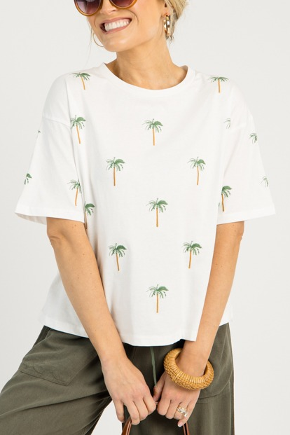 Palm Tree Embroidery Tee – GraceWardrobe