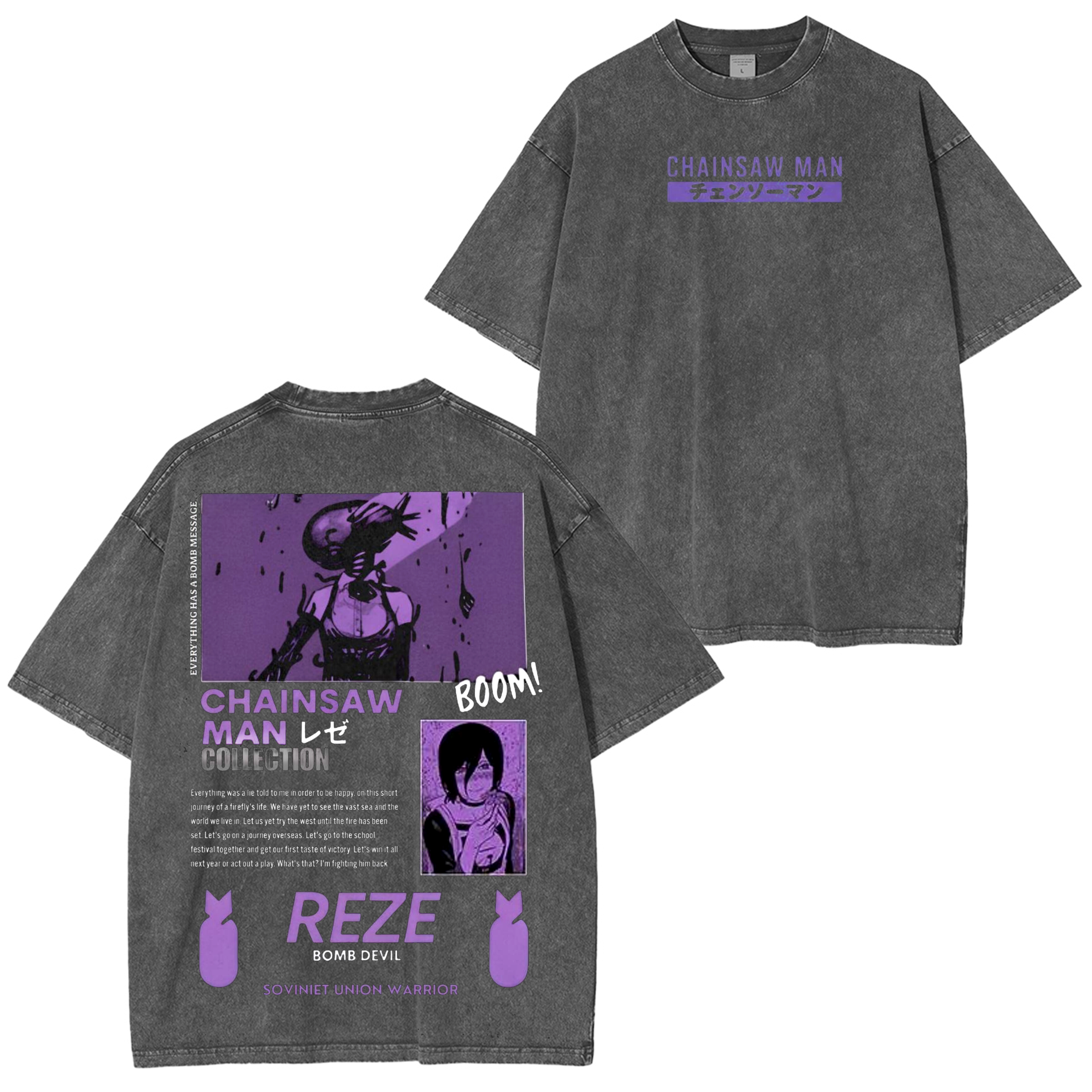 Chainsaw Man Reze Anime Washed T-shirt/Crewneck/Hoodie