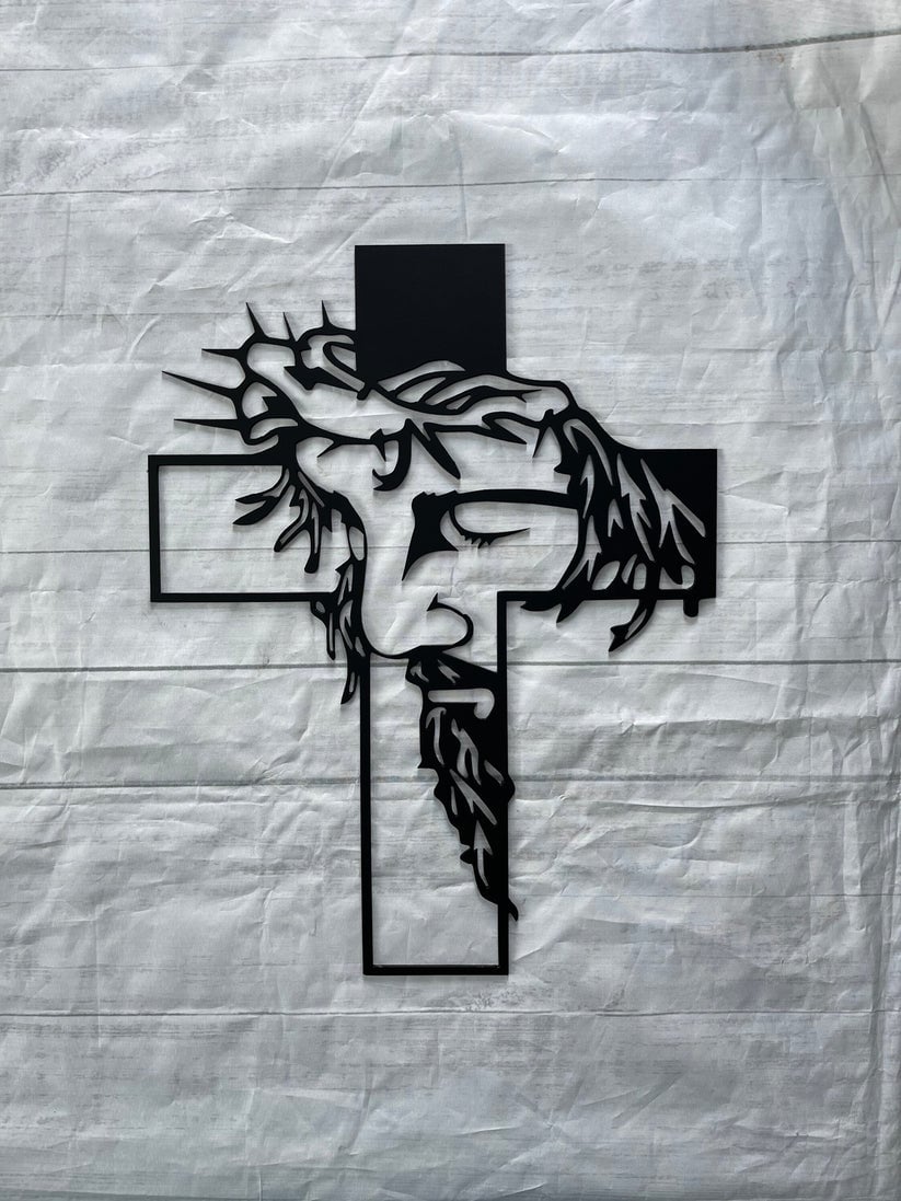 Jesus Portrait & Cross Metal Wall Art