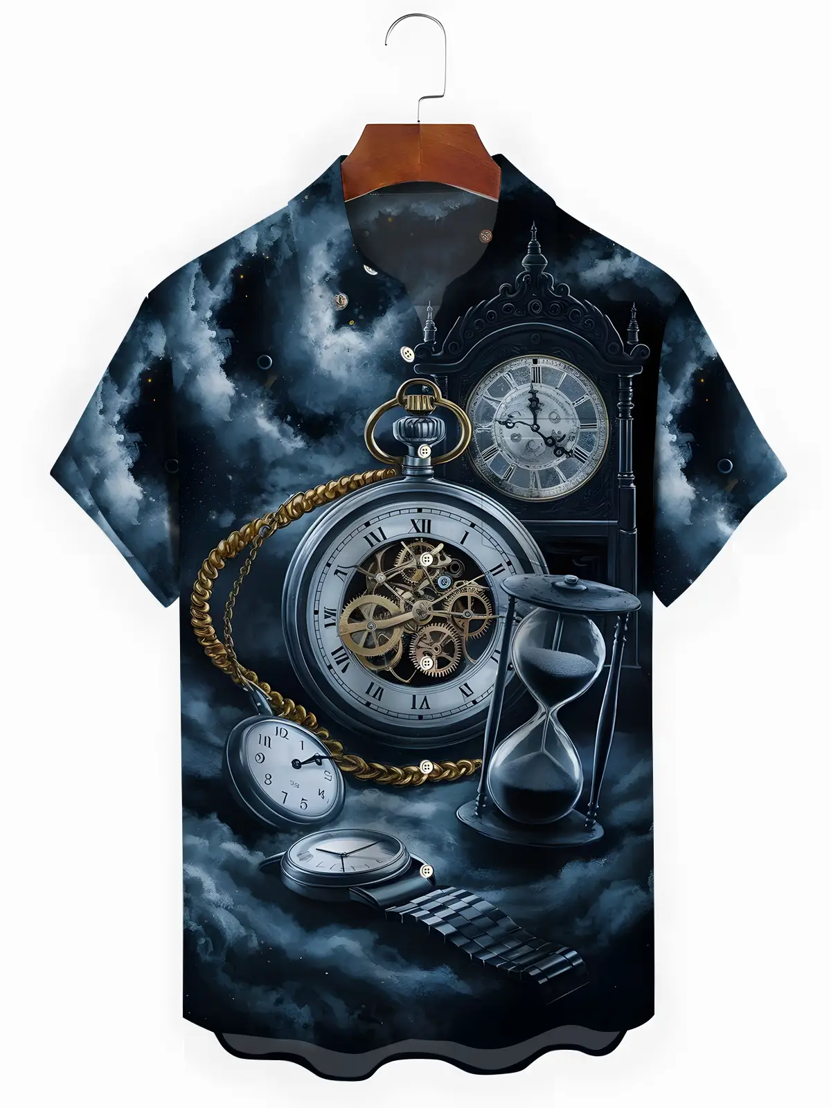 Pocket Watch Print Print Men's Pocket Short Sleeve Shirts – LocoDaddy