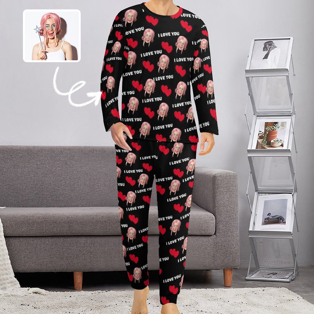 Custom Face Pajamas Set Personalized Men's Crew Neck Long Sleeve Face ...