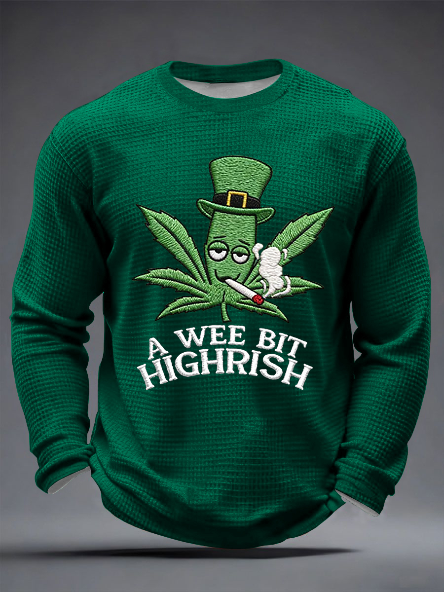 Men's Funny St Patrick Day A Wee Bit Highrish Waffle Long Sleeve T ...