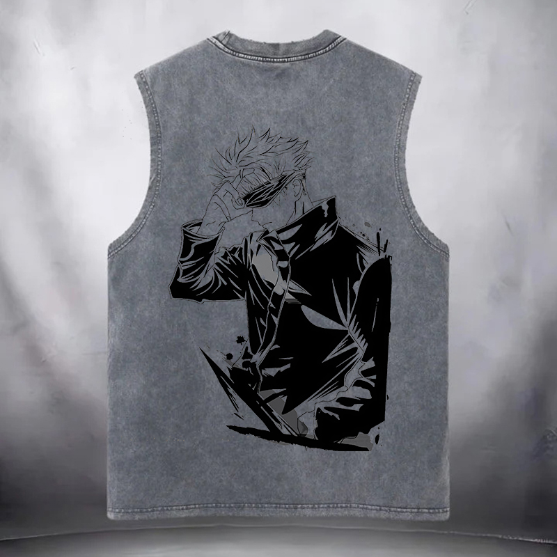 Jujutsu Kaisen Gojo Satoru Anime Printed Men's Washed Vest – trendsally
