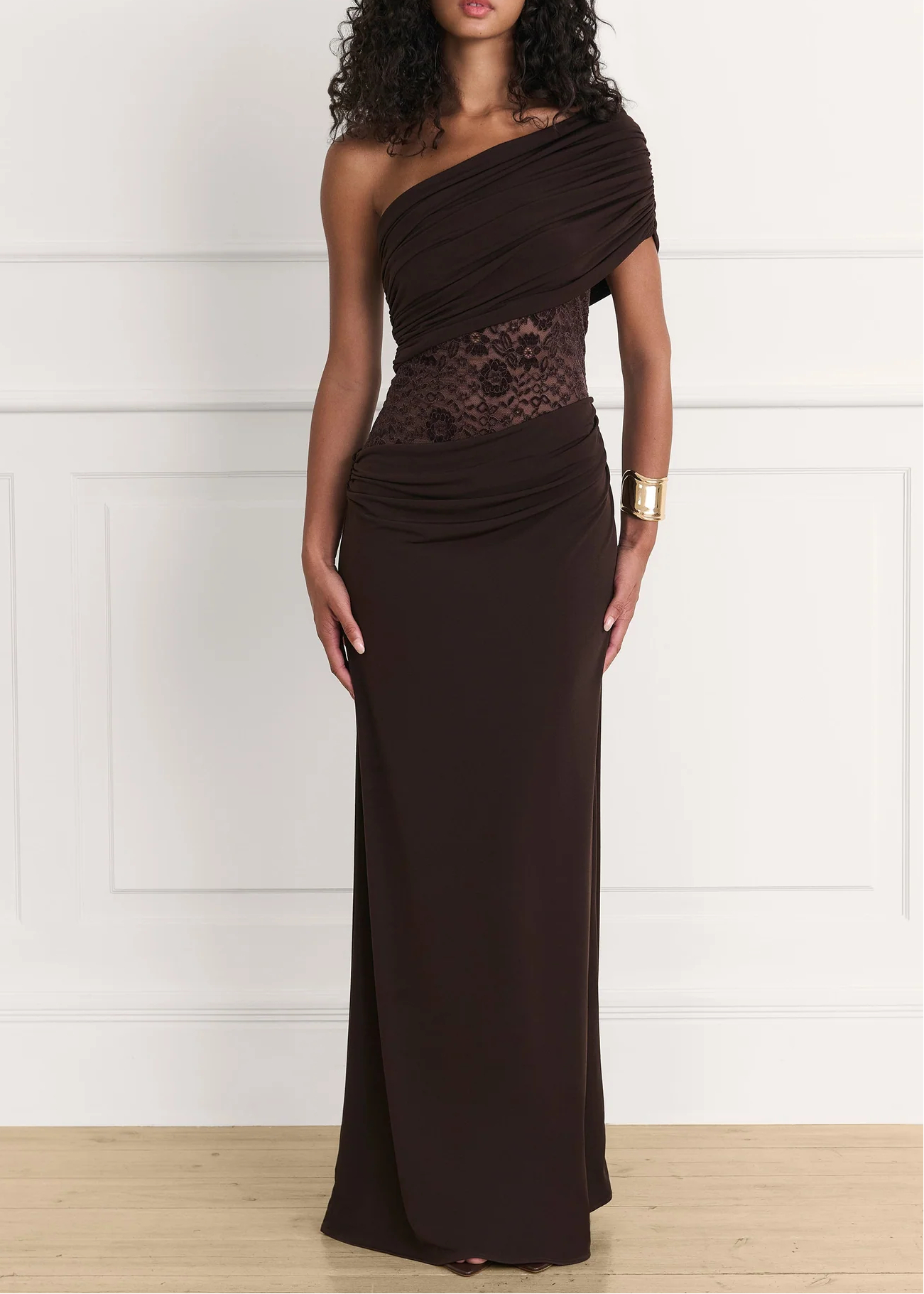 Asymmetric Lace Panels Satin Maxi Dress – Lnboul