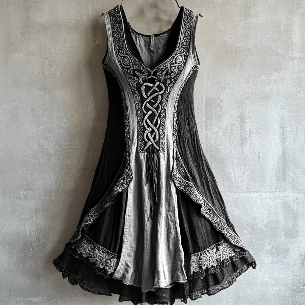 Viking Tribal Celtic Knot Lace Art Linen Tank Dress – Lnboul