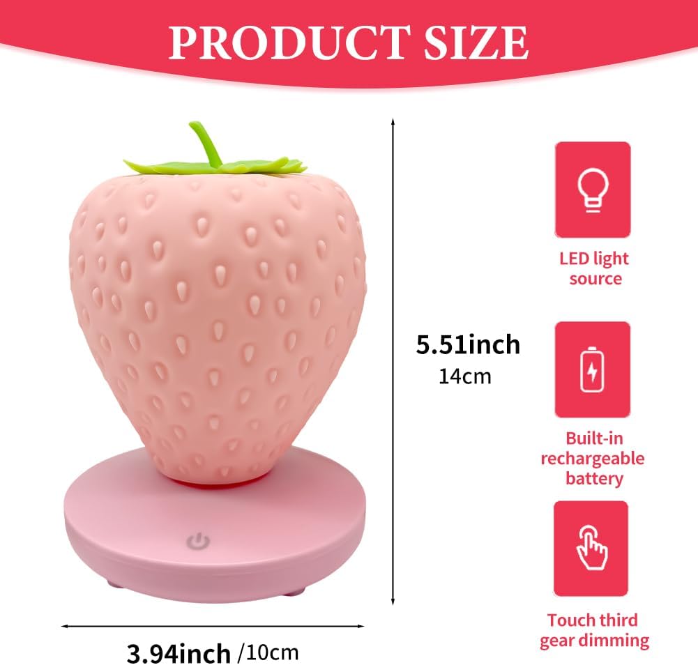 🎁Cute Silicone Strawberry Lamp, 3 Modes Touch