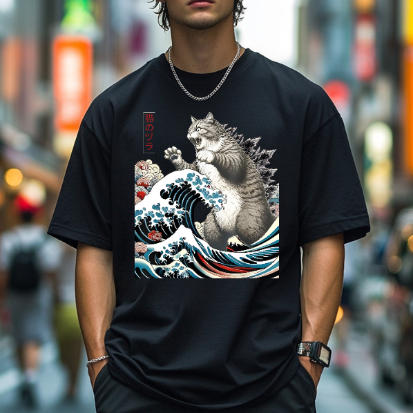 Cat Godzilla Ukiyoe Great Wave Japanese Style Classic Tee – pop-made