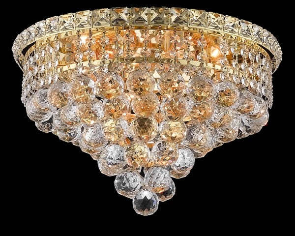 6 light gold plated crystal flush mount ceiling light dressed with cry ...