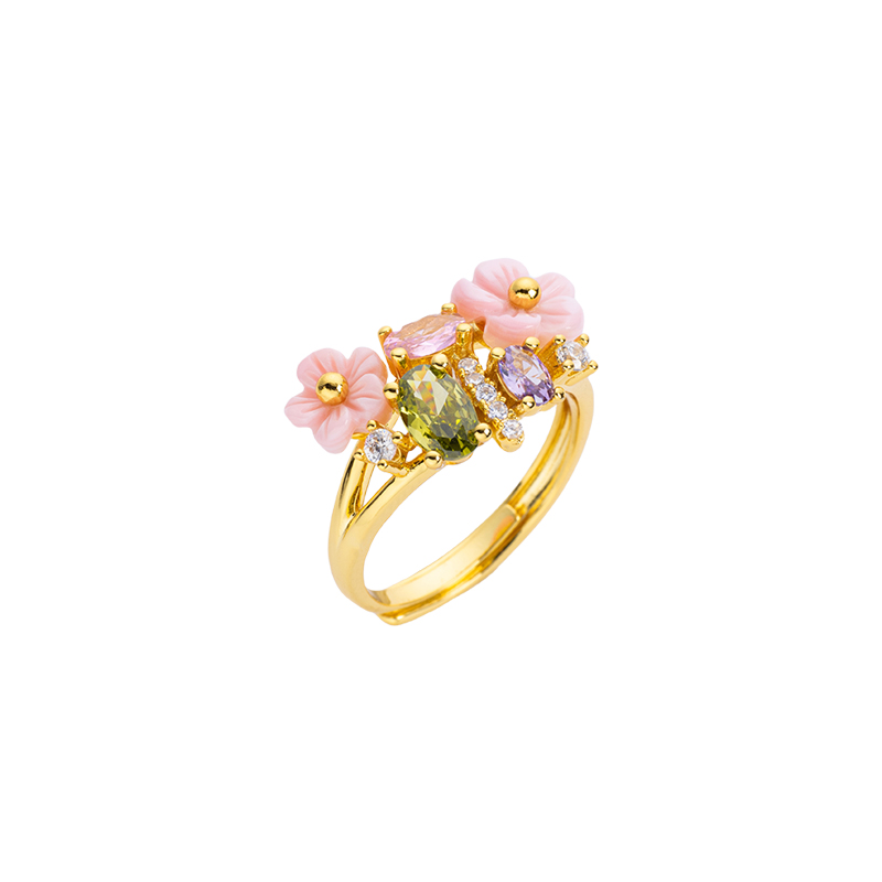 Natural Queen Conch Floral Ring – Earthy Elegance – HongXing Jewelry