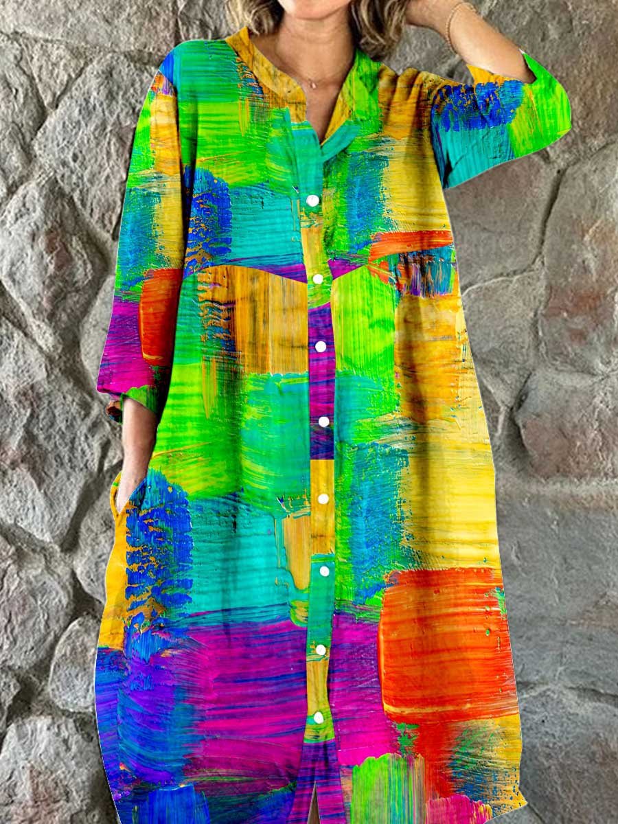 Women's Oil Painting Fluid Art Print Flowing Dress – lobetops