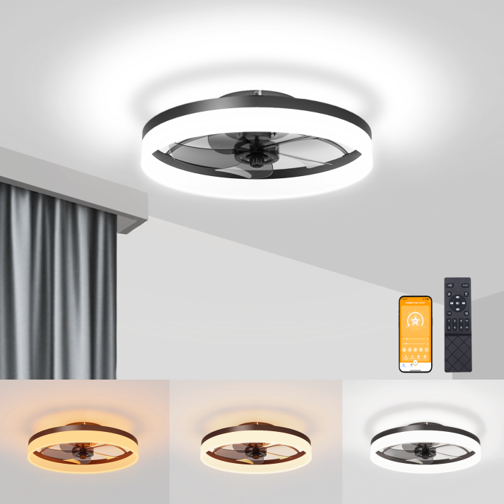 VOLISUN Low Profile Ceiling Fans with Lights and Remote, Fandelier Cei