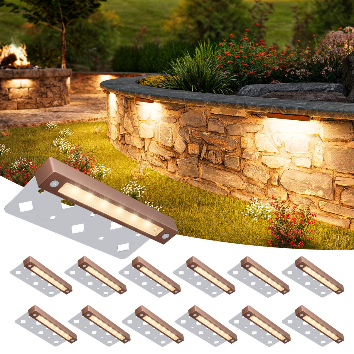 VOLISUN 12 Pack 7 Inch Retaining Wall Lights, Waterproof LED Hardscape