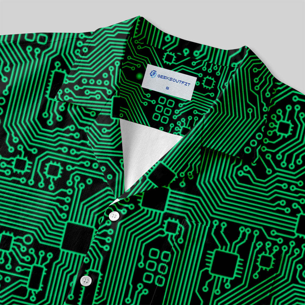 Geeksoutfit Computer Circuit Board Green Button Up Pocket Shirt for Sale