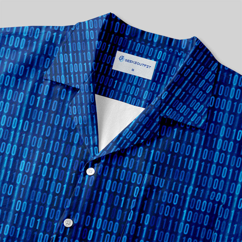 Geeksoutfit Binary Computer 1s and 0s Blue Button Up Pocket Shirt for Sale