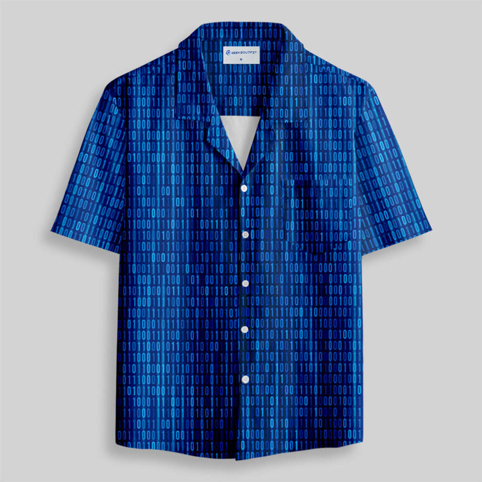 Geeksoutfit Binary Computer 1s and 0s Blue Button Up Pocket Shirt for Sale