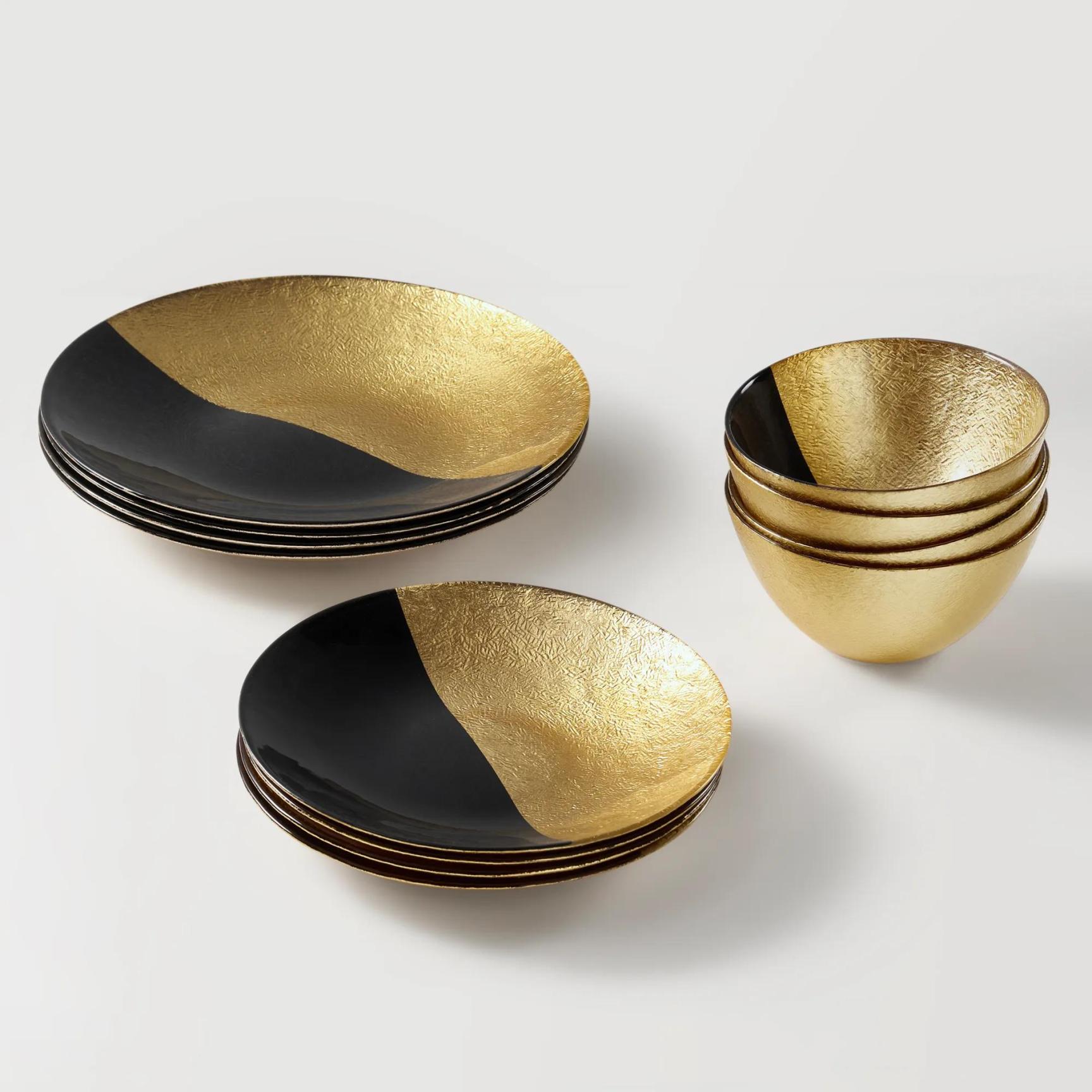 Gemini Dinnerware Sets - Black and Gold