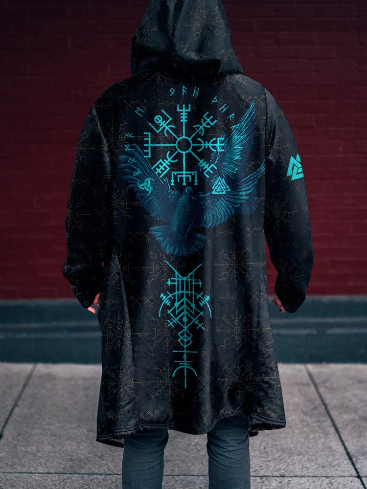 Men'S Viking Rune Birds Graphic Hooded Jacket