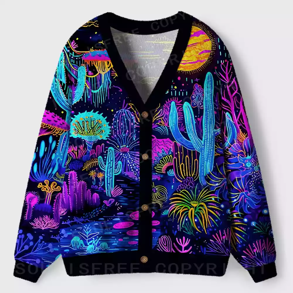 Designed Psychedelic Desert Oasis Ugly Cardigan Sweaters | Soulisfree