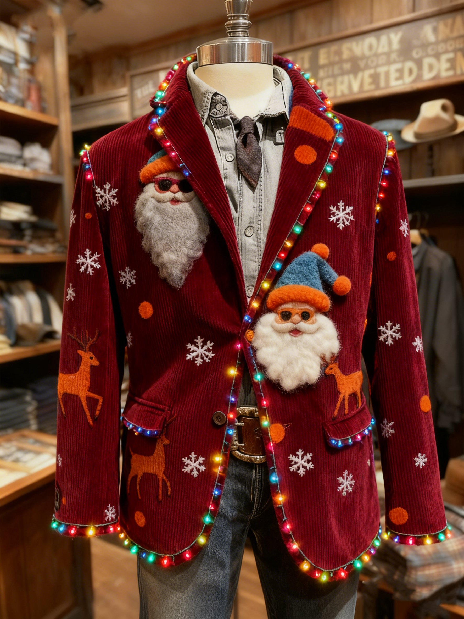 Vintage Christmas Lights Santa Claus Print Casual Jacket – gaminghe