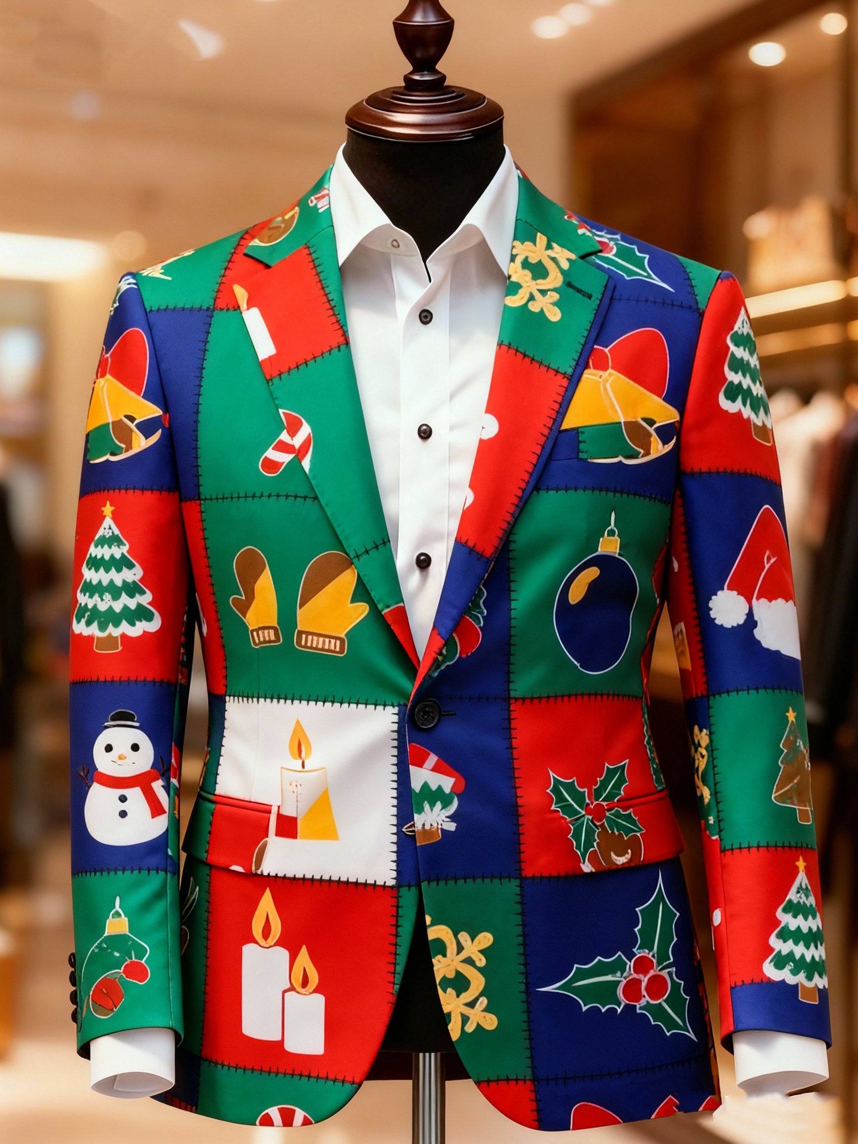 Men's Business Casual Large Pocket Notch Lapel Print Christmas Colorbl ...