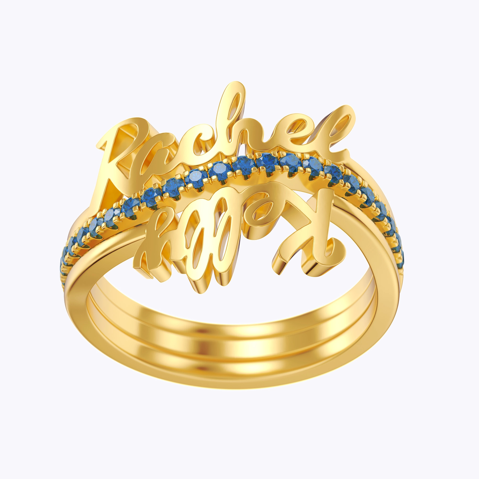 Custom Curved Double Names Rings Set – BY PROMISE