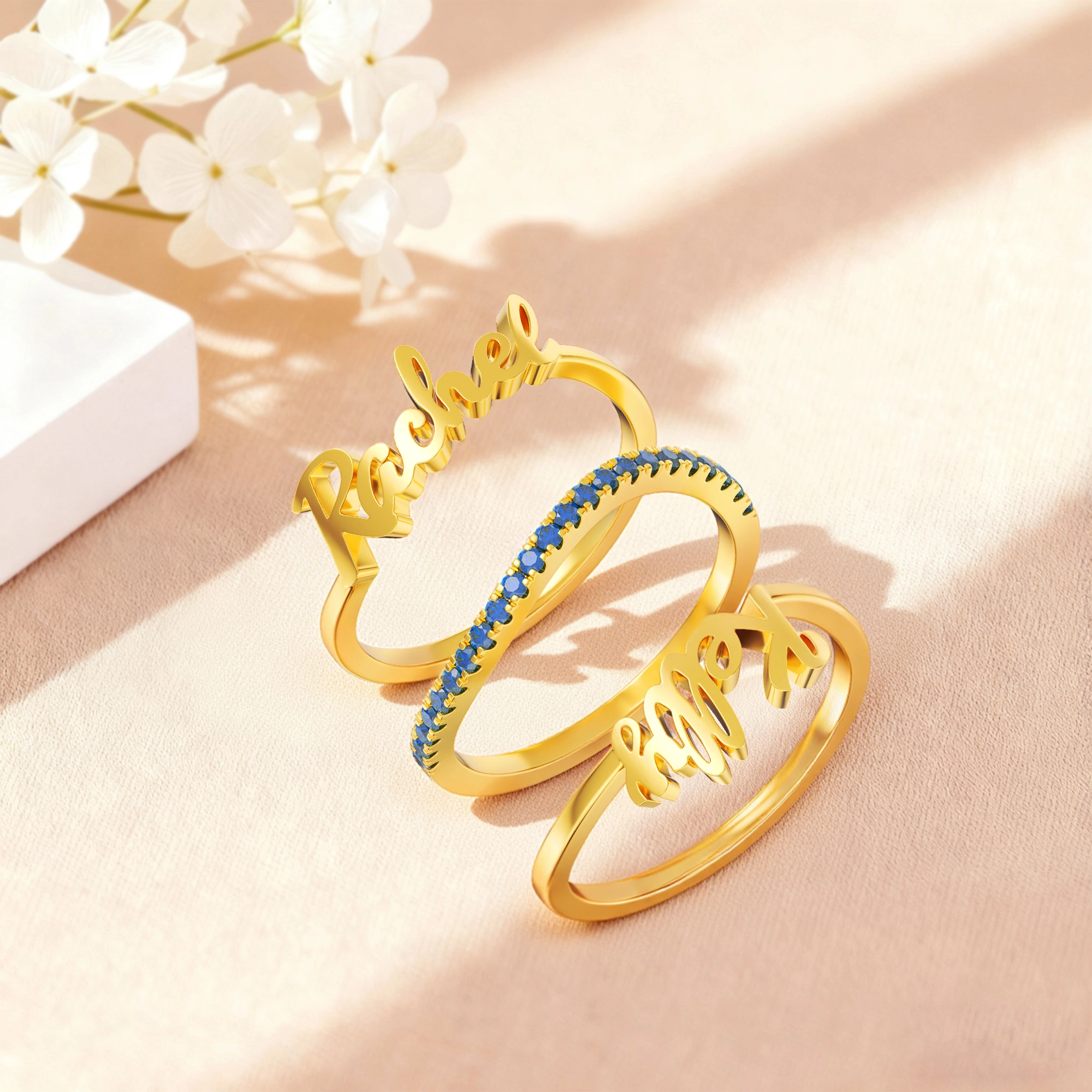 Custom Curved Double Names Rings Set – BY PROMISE