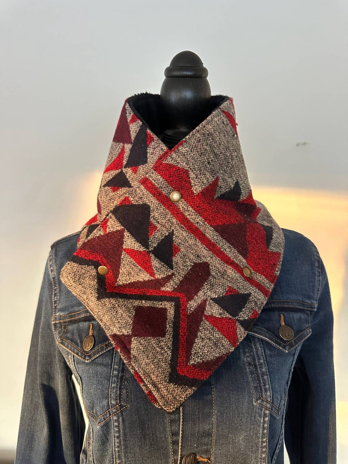 Women's Western Gray Aztec Warm Neck Hood – yeehawher
