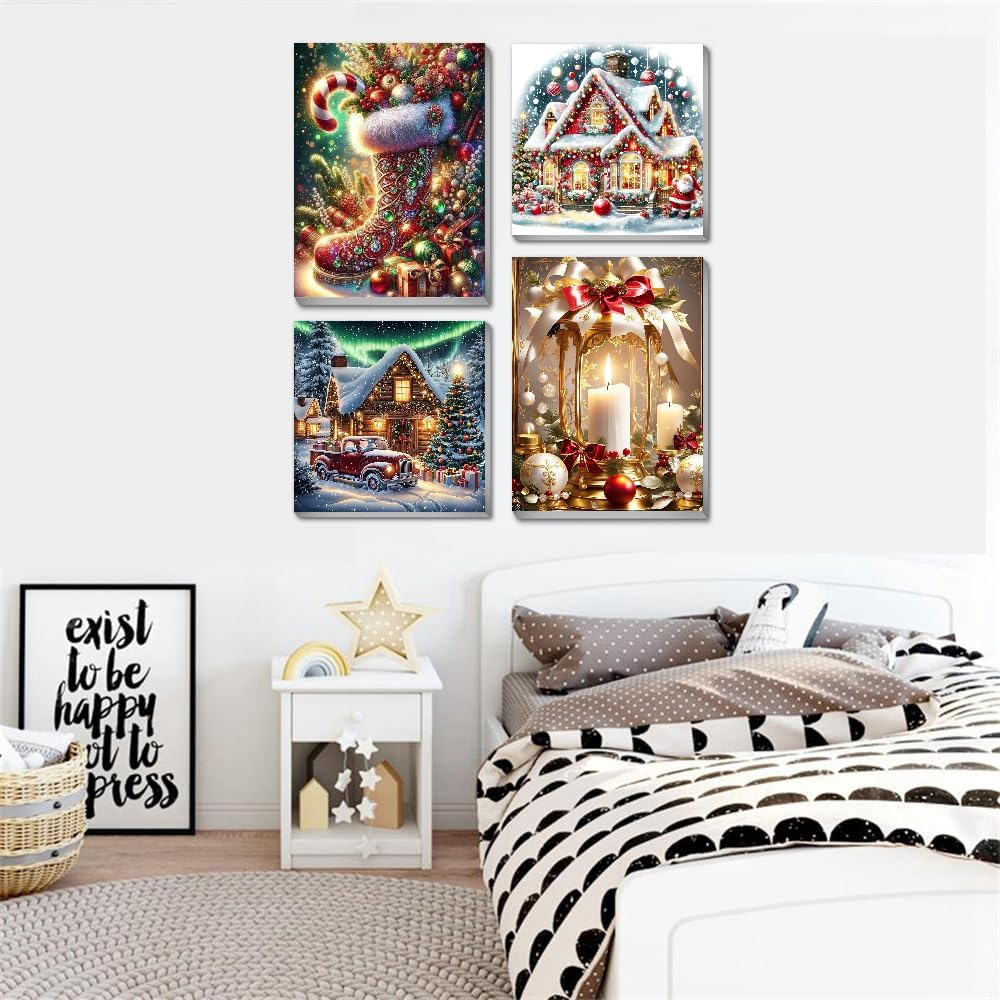 Pack Of 4 Christmas Paint By Numbers Kit For Adults With Framed Canvas ...