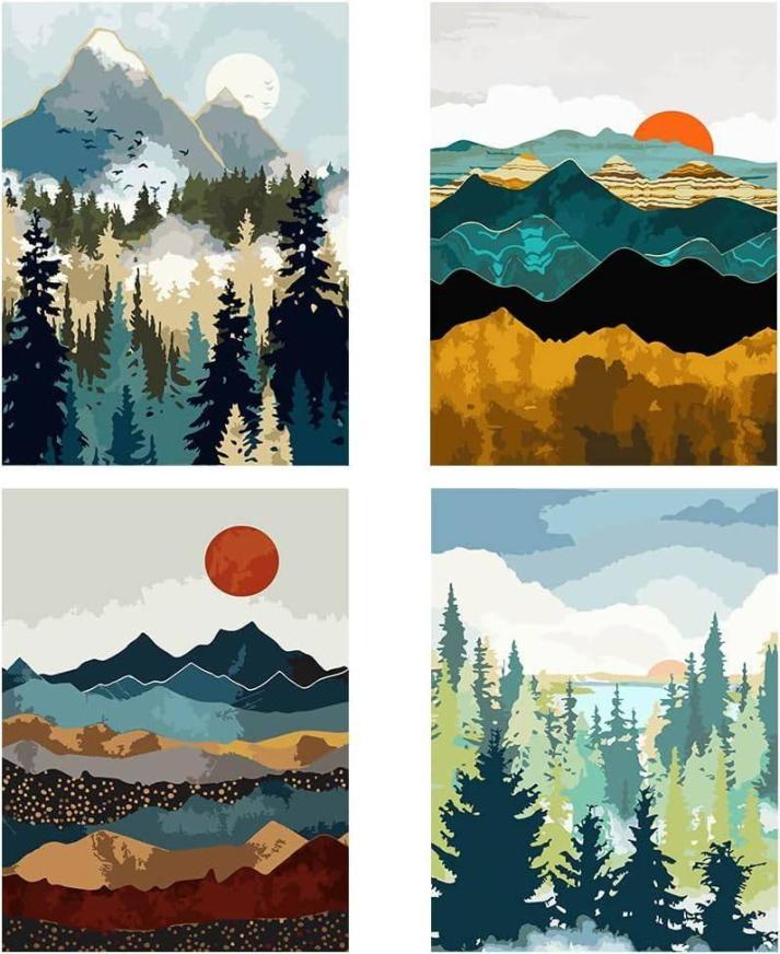 4 Piece Majestic Peaks Paint By Numbers Kit – Artistry Rack