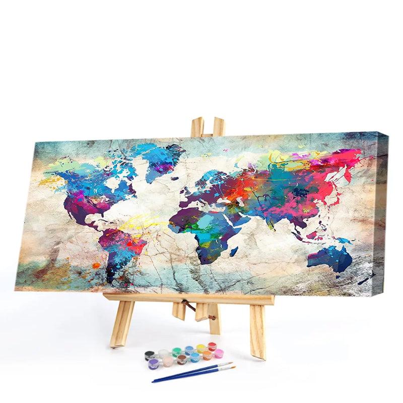 World Map Paint By Numbers Acrylic Painting Kit – Artistry Rack