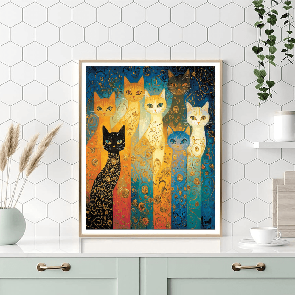 Gustav Klimt Inspired Charming Cats - DIY Painting By Numbers Kit ...