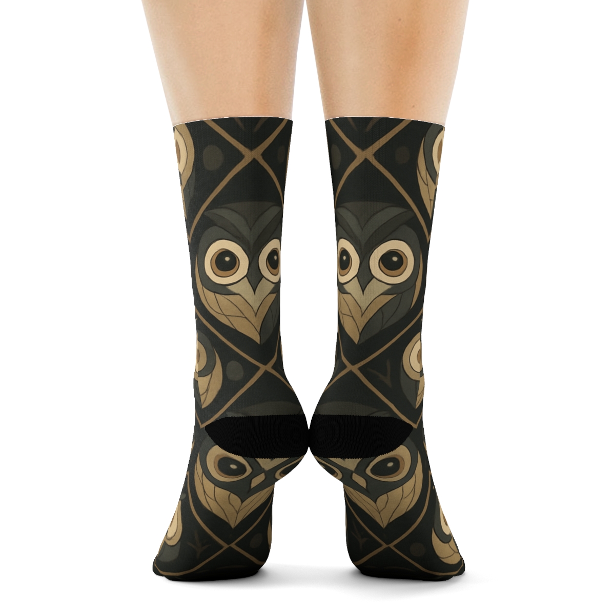 Owl Eyes Lattice on Charcoal Background Crew Socks – Sockz