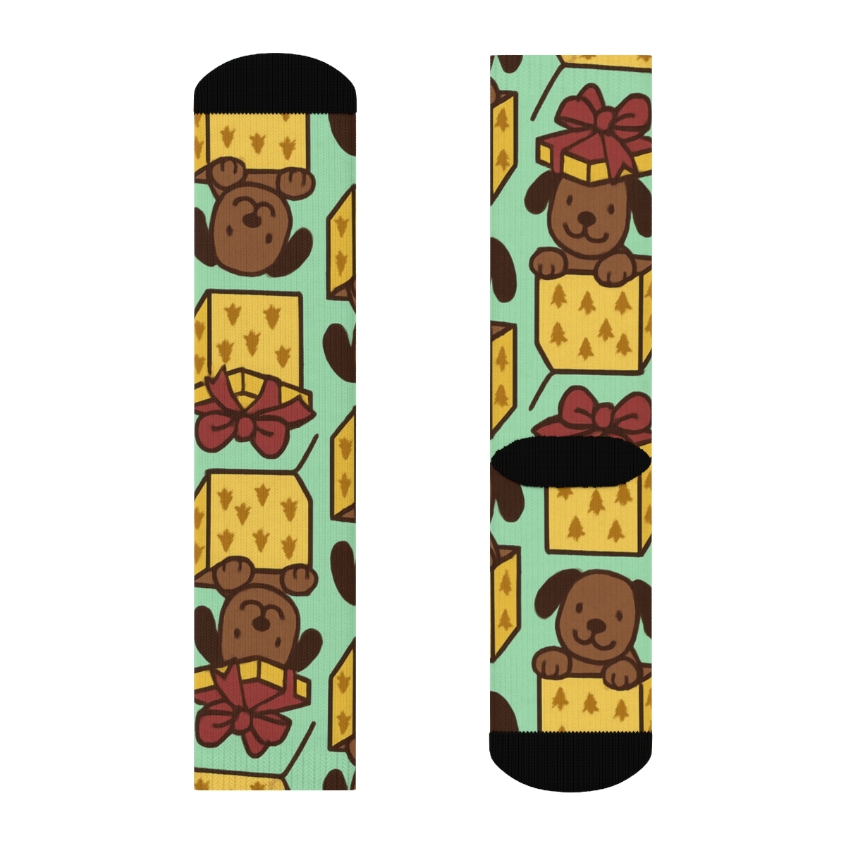 Cartoon Dog Gift Box Tessellation on Mint Crew Socks – Sockz