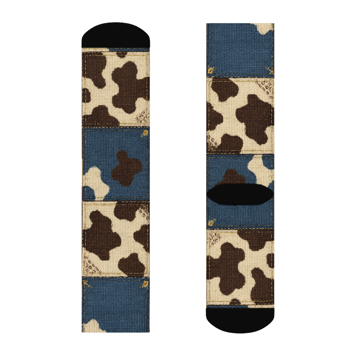 Denim Patchwork Cow Overlay Crew Socks – Sockz