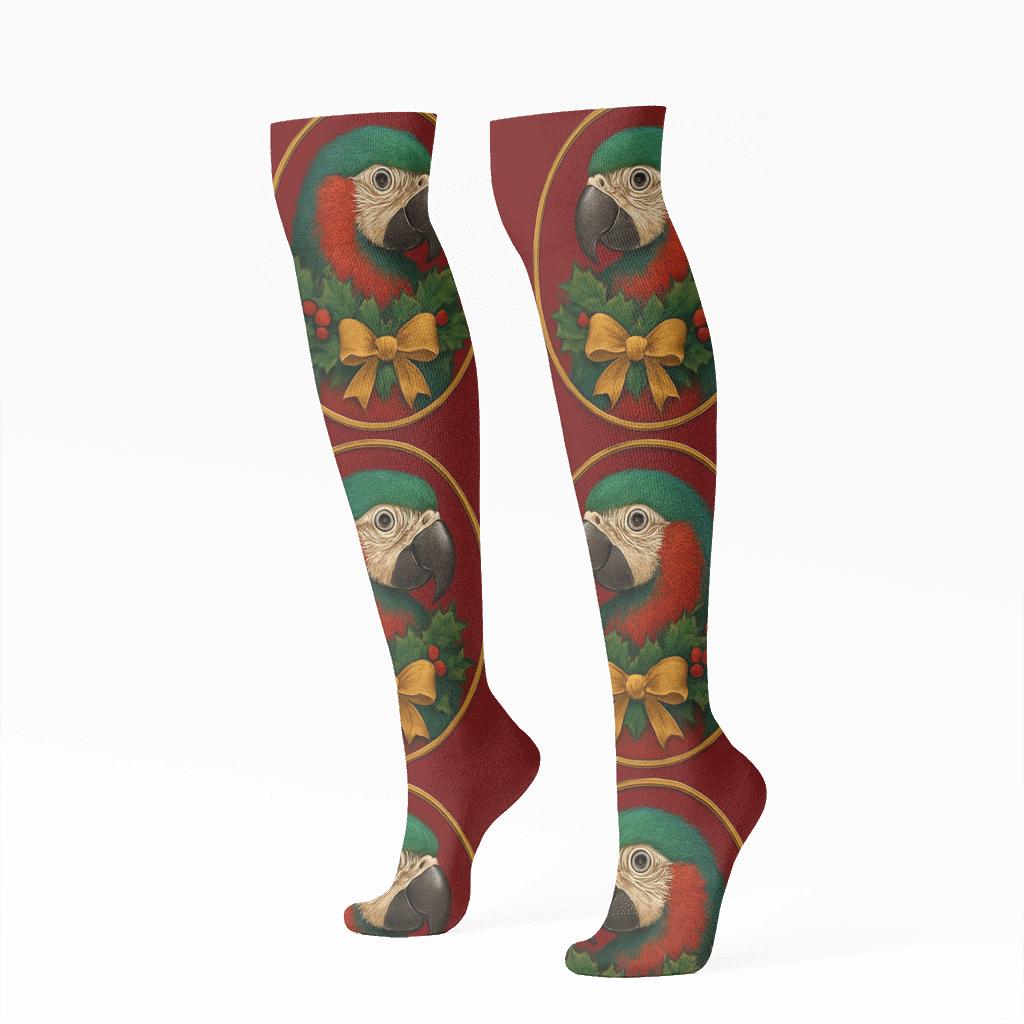 Parrot Noel Mirror Pair on Crimson Knee-High Socks – Sockz