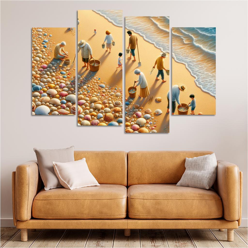 Seashell Cove 4 Piece HD Canvas Wall Art – Original Frame