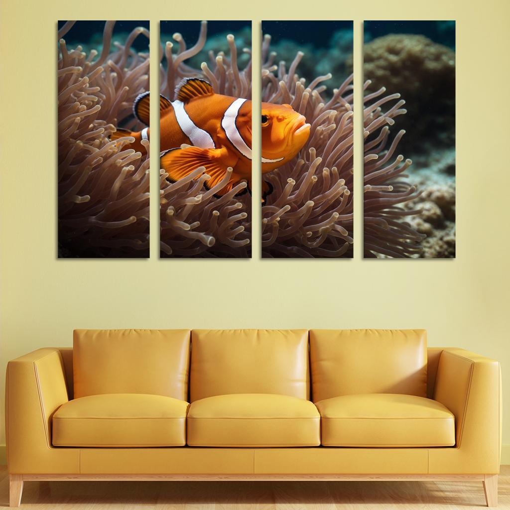 The Colorful Clownfish A Reef Icon 4 Piece HD Modern Canvas Panels ...